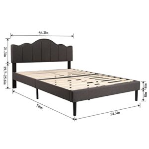 VECELO Upholstered Full Size Platform Bed /Mattress Foundation with Height Adjustable Headboard, No Boxing Spring Needed, Metal Frame/Strong Wooden Slat Support