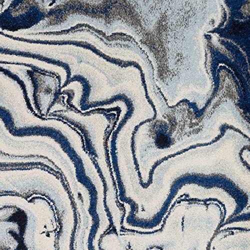 Glendon Abstract Coastal Living Room Bedroom Dining Room Area Rug - Marble Swirl Pattern Carpet - Modern Contemporary Bohemian - Ombre Blue, Royal Blue, Navy Blue, Grey, White - 5'3" x 7'3"