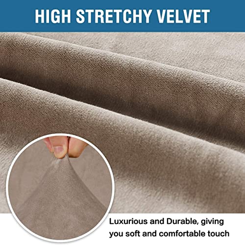 ENOVA FLORAL Sofa Slipcover Couch Covers, Ultra Soft Thick Stretch Velvet Fabric Sofa Slipcover 3 Seater Couch Covers, Sofa Durable Furniture Protector for Living Room (Taupe)