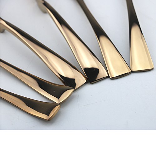 Uniturcky Rose Gold Stainless Steel Mirror Polished Flatware Set , Steak Knife Dinnerware Knife Fork Salad Fork Dessert Spoon 6-piece, Service for 1