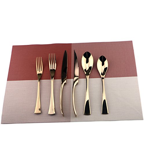 Uniturcky Rose Gold Stainless Steel Mirror Polished Flatware Set , Steak Knife Dinnerware Knife Fork Salad Fork Dessert Spoon 6-piece, Service for 1