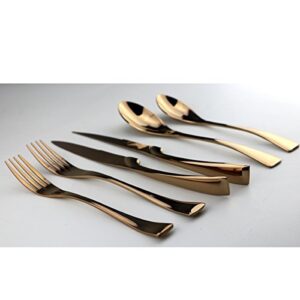 Uniturcky Rose Gold Stainless Steel Mirror Polished Flatware Set , Steak Knife Dinnerware Knife Fork Salad Fork Dessert Spoon 6-piece, Service for 1