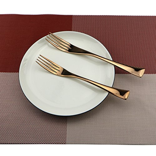 Uniturcky Rose Gold Stainless Steel Mirror Polished Flatware Set , Steak Knife Dinnerware Knife Fork Salad Fork Dessert Spoon 6-piece, Service for 1