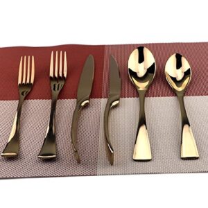 Uniturcky Rose Gold Stainless Steel Mirror Polished Flatware Set , Steak Knife Dinnerware Knife Fork Salad Fork Dessert Spoon 6-piece, Service for 1