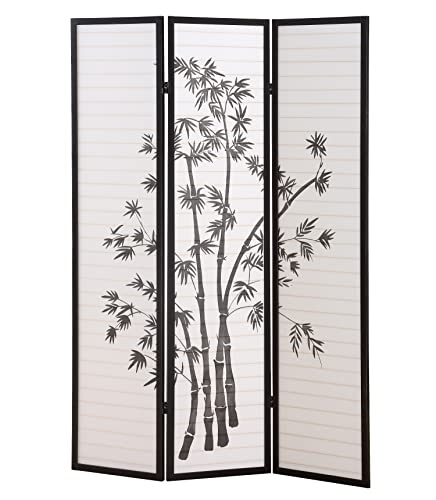 Roundhill Furniture 3-Panel Oriental Shoji Room Divider Screen, Black