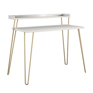 ameriwood home haven retro riser, desk, white with gold legs