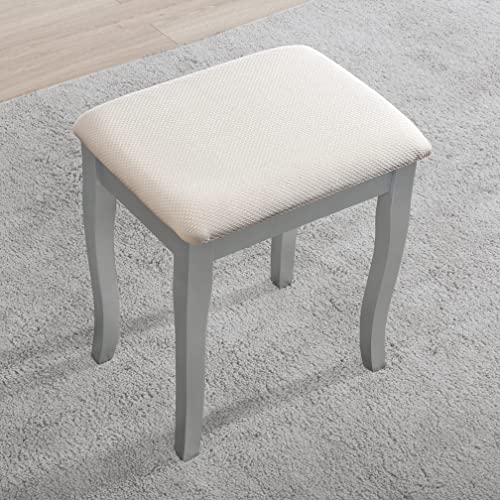 Roundhill Furniture Sanlo Wooden Vanity | Make Up Table and Stool Set | Silver