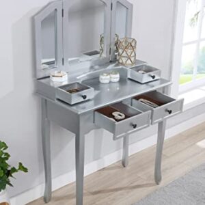 Roundhill Furniture Sanlo Wooden Vanity | Make Up Table and Stool Set | Silver