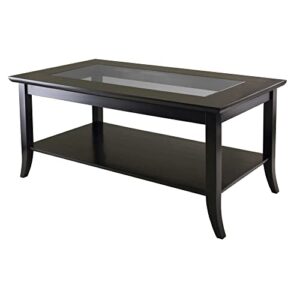 winsome genoa rectangular coffee table with glass top and shelf