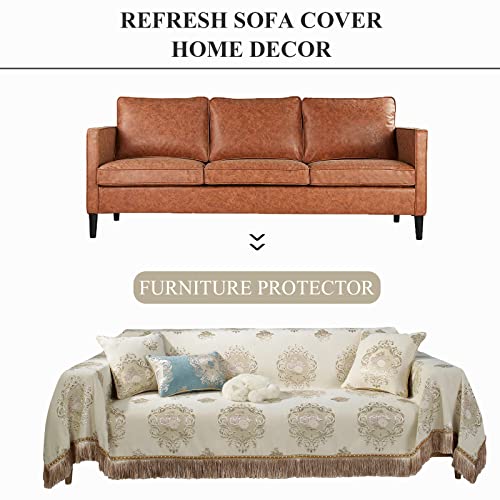 STACYPIK Retro Woven Jacquard Boho Couch Cover for Dogs,Victorian Tassel Sofa Cover,Pets Furniture Cover Protector for 2 Cushion Futon Loveseat Sofa Stylish Throws Cover Blankets Easy Install-71x118IN