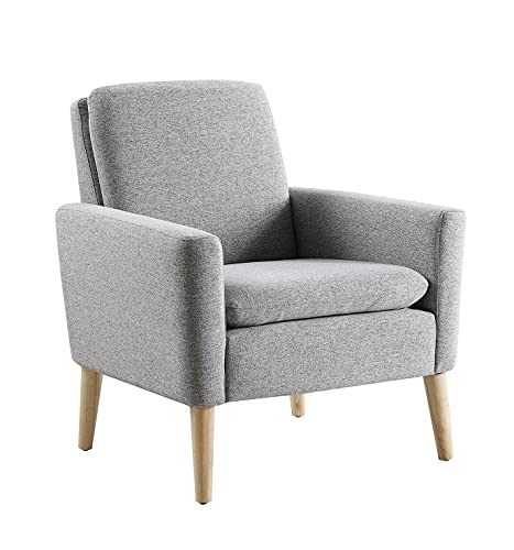 Lohoms Mid-Century Modern Accent Chair Fabric Upholstered Comfy Reading Arm Chair for Bedroom, Living Room Stuffed Seat Single Sofa Chair with Wood Legs - Grey