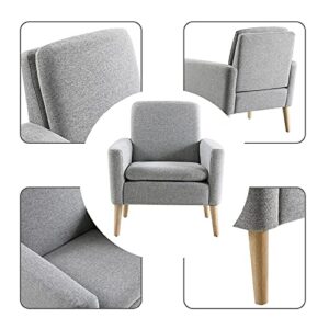 Lohoms Mid-Century Modern Accent Chair Fabric Upholstered Comfy Reading Arm Chair for Bedroom, Living Room Stuffed Seat Single Sofa Chair with Wood Legs - Grey