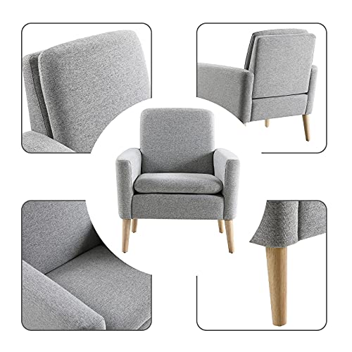 Lohoms Mid-Century Modern Accent Chair Fabric Upholstered Comfy Reading Arm Chair for Bedroom, Living Room Stuffed Seat Single Sofa Chair with Wood Legs - Grey