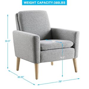 Lohoms Mid-Century Modern Accent Chair Fabric Upholstered Comfy Reading Arm Chair for Bedroom, Living Room Stuffed Seat Single Sofa Chair with Wood Legs - Grey