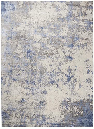 Nourison Sleek Textures Abstract Blue/Ivory/Grey 7'10" x 10'6" Area -Rug, Easy -Cleaning, Non Shedding, Bed Room, Living Room, Dining Room, Kitchen (8x11)