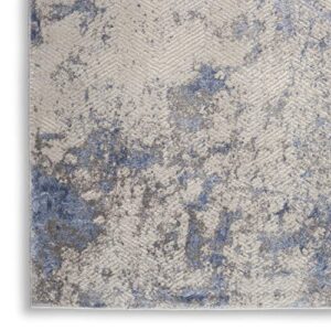 Nourison Sleek Textures Abstract Blue/Ivory/Grey 7'10" x 10'6" Area -Rug, Easy -Cleaning, Non Shedding, Bed Room, Living Room, Dining Room, Kitchen (8x11)