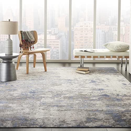 Nourison Sleek Textures Abstract Blue/Ivory/Grey 7'10" x 10'6" Area -Rug, Easy -Cleaning, Non Shedding, Bed Room, Living Room, Dining Room, Kitchen (8x11)