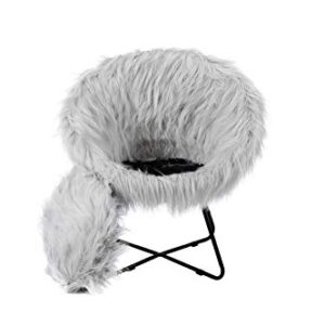 BIRDROCK HOME Grey Faux Fur Papasan Chair with Black Legs - Kids Bedroom Moon Chair - Comfy Wide Cushion Seat - Living Room Saucer - Metal - Fluffy Round Seat - Circle