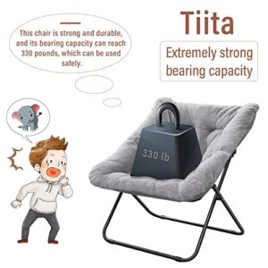 Tiita Saucer Chair, Soft Faux Fur Oversized Folding Accent Chair, Soft Furry Lounge Lazy Chair, Metal Frame Moon Chair for Bedroom, Living Room, Dorm Rooms, Garden and Courtyard