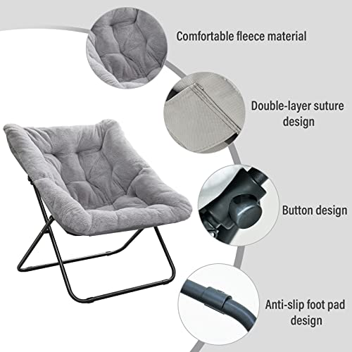 Tiita Saucer Chair, Soft Faux Fur Oversized Folding Accent Chair, Soft Furry Lounge Lazy Chair, Metal Frame Moon Chair for Bedroom, Living Room, Dorm Rooms, Garden and Courtyard