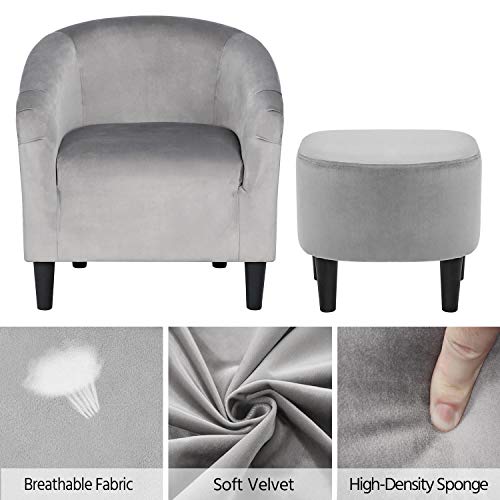 Yaheetech Lounge Chair & Ottoman Modern Chaise Lounge Armchair with Footstool Velvet Lounge Reading Chair with Footrest Grey