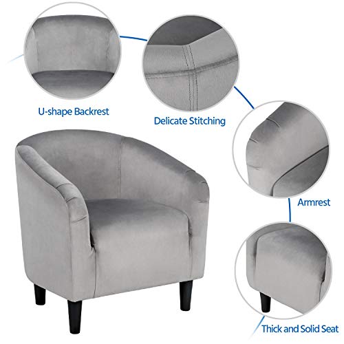 Yaheetech Lounge Chair & Ottoman Modern Chaise Lounge Armchair with Footstool Velvet Lounge Reading Chair with Footrest Grey