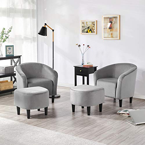 Yaheetech Lounge Chair & Ottoman Modern Chaise Lounge Armchair with Footstool Velvet Lounge Reading Chair with Footrest Grey