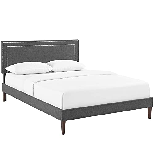 Modway Virginia Upholstered Queen Platform Bed Frame With Tapered Legs in Gray