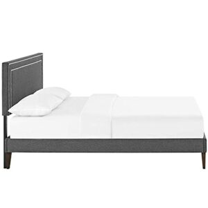 Modway Virginia Upholstered Queen Platform Bed Frame With Tapered Legs in Gray