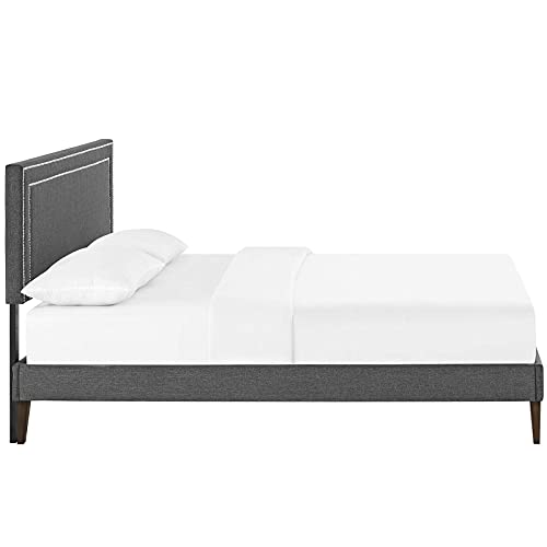 Modway Virginia Upholstered Queen Platform Bed Frame With Tapered Legs in Gray