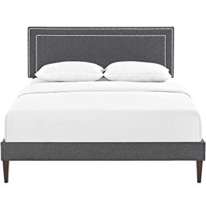 Modway Virginia Upholstered Queen Platform Bed Frame With Tapered Legs in Gray