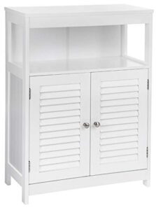 vasagle bathroom storage floor cabinet free standing with double shutter door and adjustable shelf white