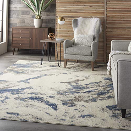 Nourison Silky Textures Distressed Blue/Ivory/Grey 7'10" x 10'6" Area Rug (8' x 11'), 7'10"X10'6",