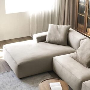 Acanva Luxury Modern Modular L-Shape Sectional Sofa Set, 3 Seat Upholstered Couch with Chaise Lounge for Living Room Bedroom Apartment, Cream