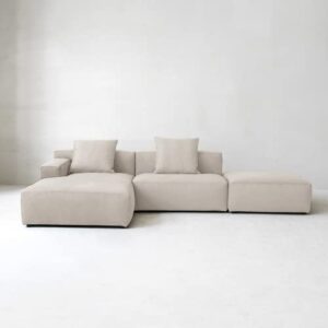 Acanva Luxury Modern Modular L-Shape Sectional Sofa Set, 3 Seat Upholstered Couch with Chaise Lounge for Living Room Bedroom Apartment, Cream