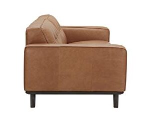 Amazon Brand – Rivet Bigelow Modern Leather Sofa Couch with Wood Base, 89.4"W, Cognac / Espresso