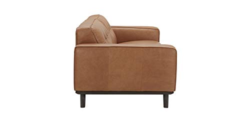 Amazon Brand – Rivet Bigelow Modern Leather Sofa Couch with Wood Base, 89.4"W, Cognac / Espresso