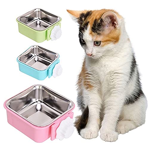 FUUIE Bowls for Food and Water Pet Feeding Bowl Anti-Slip Non-Slip Stainless Steel Travel Food Feeder Hanging Fixed Bowl Puppy Dog Cat Pet Supplies (Color : Blue)