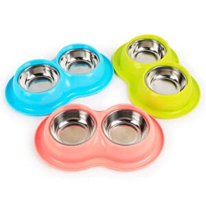 FUUIE Bowls for Food and Water Stainless Steel PP Double Bowls Food Anti Ants Water Dog Bowl Cat Feeder Cat Pet Bowl (Color : Blue)