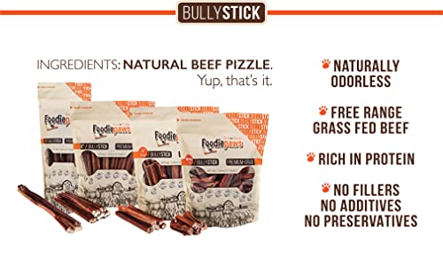 FOODIEPAWS All Natural 6-inch Mega Bully Sticks Odor Free USA Packed for Medium, Large Dogs-100% Free-Range Grass-Fed Beef-Single Ingredient & Rawhide Free-Longer Lasting Dental Dog Chews 15 Pcs