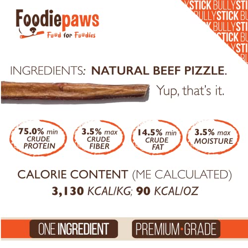 FOODIEPAWS All Natural 6-inch Mega Bully Sticks Odor Free USA Packed for Medium, Large Dogs-100% Free-Range Grass-Fed Beef-Single Ingredient & Rawhide Free-Longer Lasting Dental Dog Chews 15 Pcs