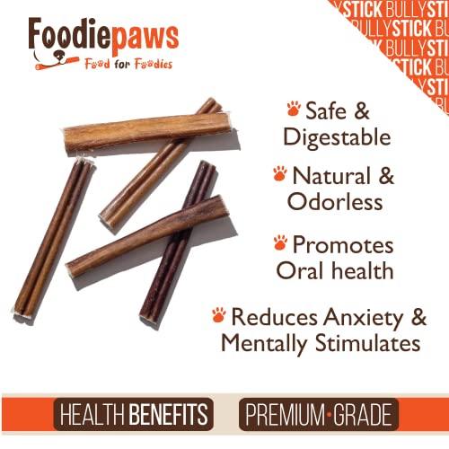 FOODIEPAWS All Natural 6-inch Mega Bully Sticks Odor Free USA Packed for Medium, Large Dogs-100% Free-Range Grass-Fed Beef-Single Ingredient & Rawhide Free-Longer Lasting Dental Dog Chews 15 Pcs