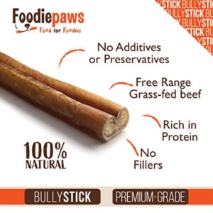 FOODIEPAWS All Natural 6-inch Mega Bully Sticks Odor Free USA Packed for Medium, Large Dogs-100% Free-Range Grass-Fed Beef-Single Ingredient & Rawhide Free-Longer Lasting Dental Dog Chews 15 Pcs