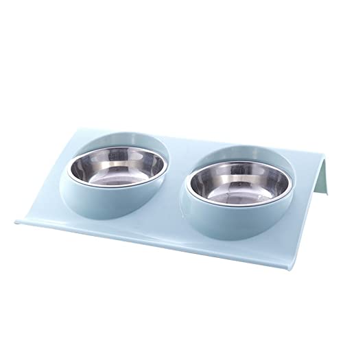 FUUIE Bowls for Food and Water Cat Bowl Double Bowl Pet Stainless Steel Oblique Mouth Rice Bowl Splash-Proof Leak-Proof Cat Food Basin Leak-Proof Water Basin (Color : Blue, Size : Small)