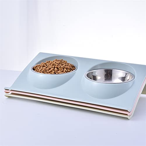 FUUIE Bowls for Food and Water Cat Bowl Double Bowl Pet Stainless Steel Oblique Mouth Rice Bowl Splash-Proof Leak-Proof Cat Food Basin Leak-Proof Water Basin (Color : Blue, Size : Small)