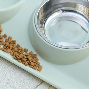 FUUIE Bowls for Food and Water Cat Bowl Double Bowl Pet Stainless Steel Oblique Mouth Rice Bowl Splash-Proof Leak-Proof Cat Food Basin Leak-Proof Water Basin (Color : Blue, Size : Small)