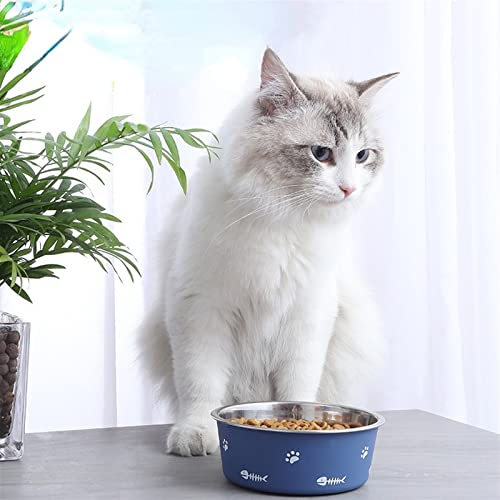 FUUIE Bowls for Food and Water Double-Layer Thickened Dog and cat Bowl Floor Suction pet Bowl Stainless Steel Dog Food Feeder Large Dog Tableware Accessories (Color : Blue)