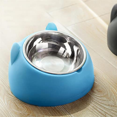 FUUIE Bowls for Food and Water Pet Bowl Cat Face Shape Oblique Design Stainless Steel Cat Feeding Supplement for Home Pet Bowl Pet Products Cat Supplies (Color : Blue)