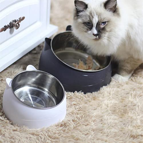 FUUIE Bowls for Food and Water Pet Bowl Cat Face Shape Oblique Design Stainless Steel Cat Feeding Supplement for Home Pet Bowl Pet Products Cat Supplies (Color : Blue)