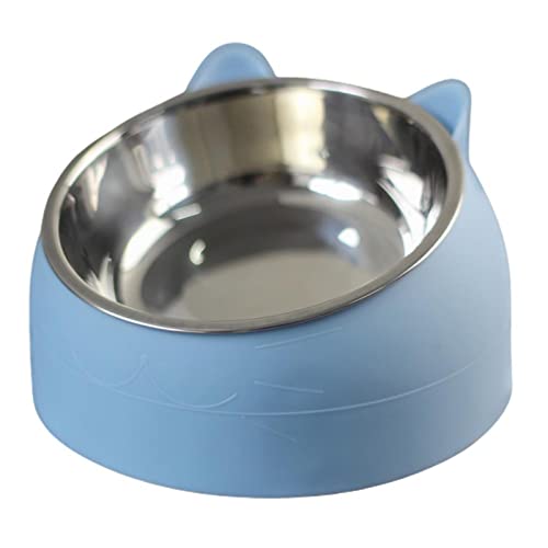 FUUIE Bowls for Food and Water Pet Bowl Cat Face Shape Oblique Design Stainless Steel Cat Feeding Supplement for Home Pet Bowl Pet Products Cat Supplies (Color : Blue)